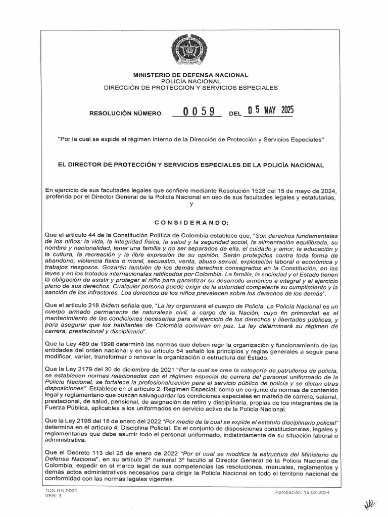 Resolución 0059 Del 05-05-2025 Régimen Interno DIPRO | PDF