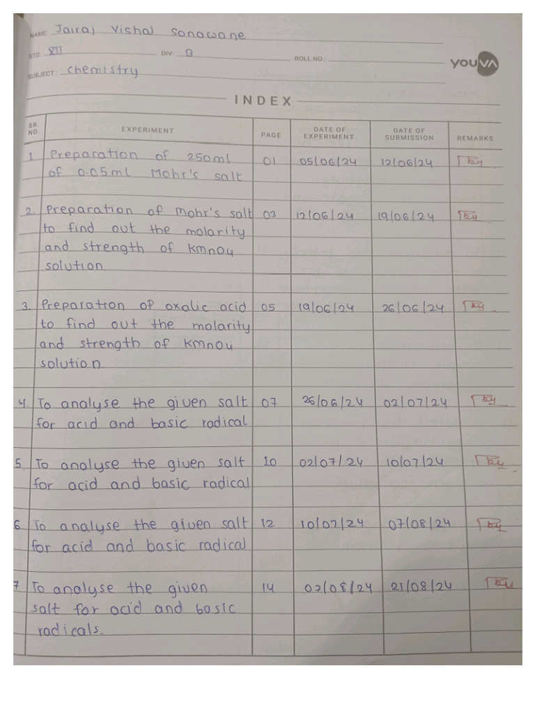 Chemistry Practical File Class 12 | PDF