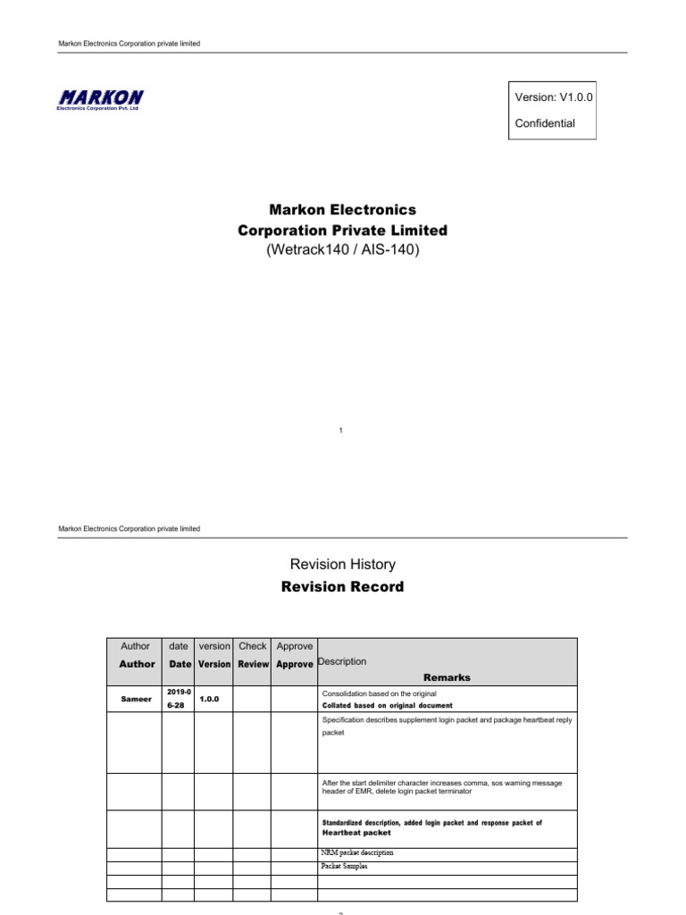 Markon AIS-140 Protocol Specifications | PDF | Boolean Data Type