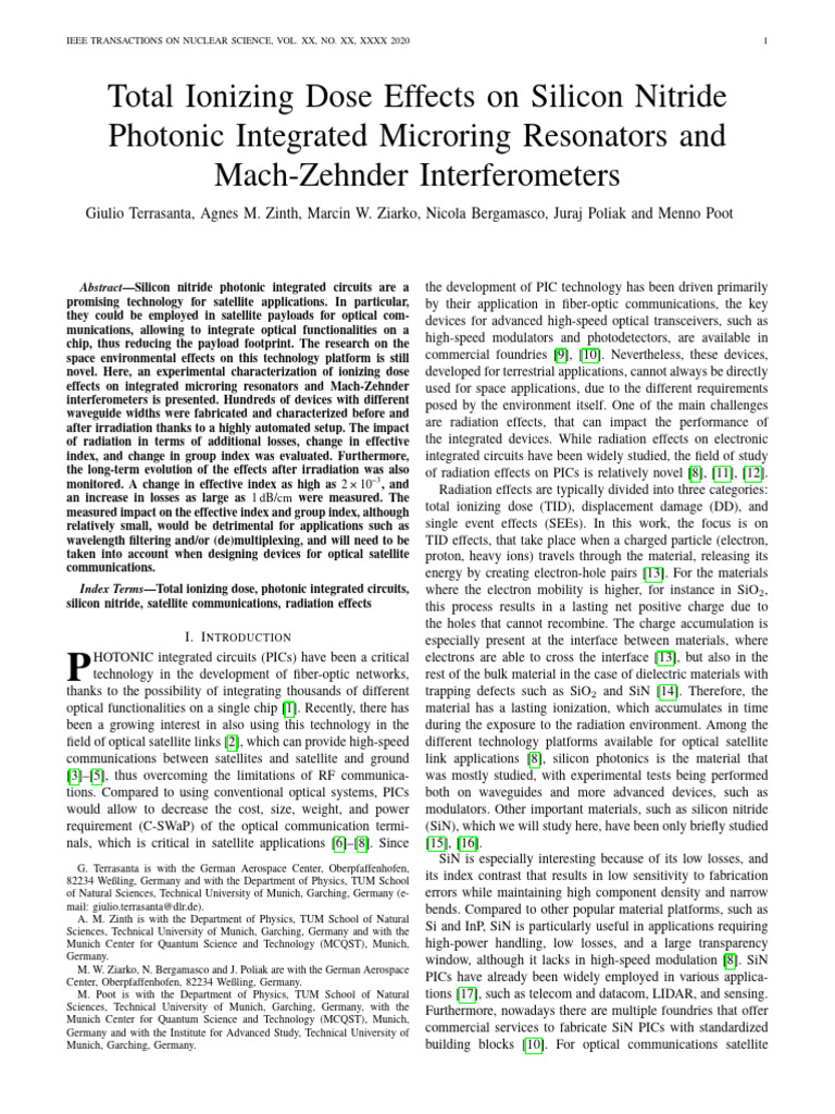 Total Ionizing Dose Effects On Silicon Nitride Photonic Integrated Microring Resonators and Mach ...