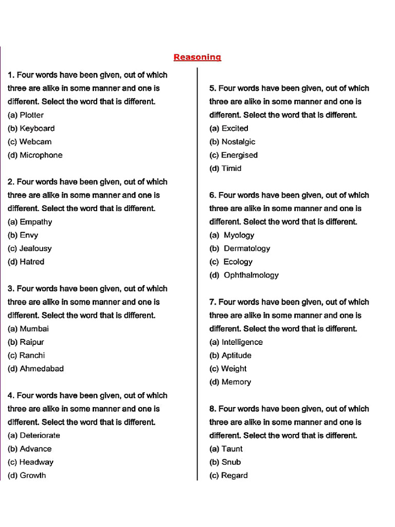 SSC CGL 2025 MAINS Reasoning Practice | PDF