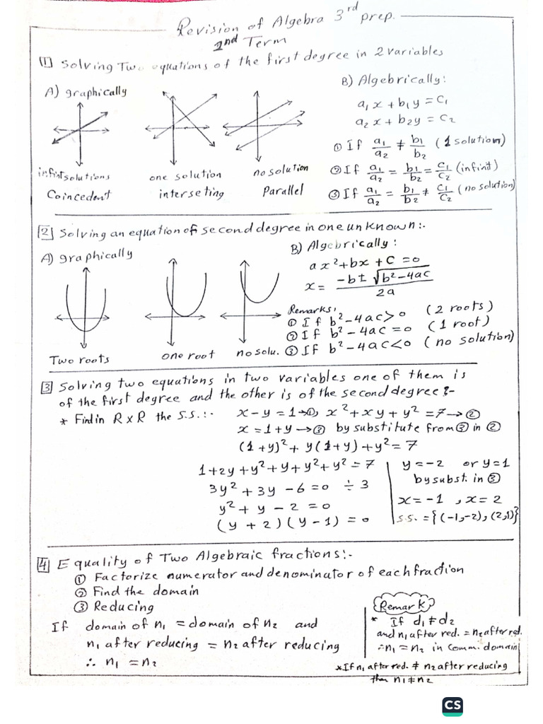Revision On Algebra 3rd Prep 2nd Term | PDF