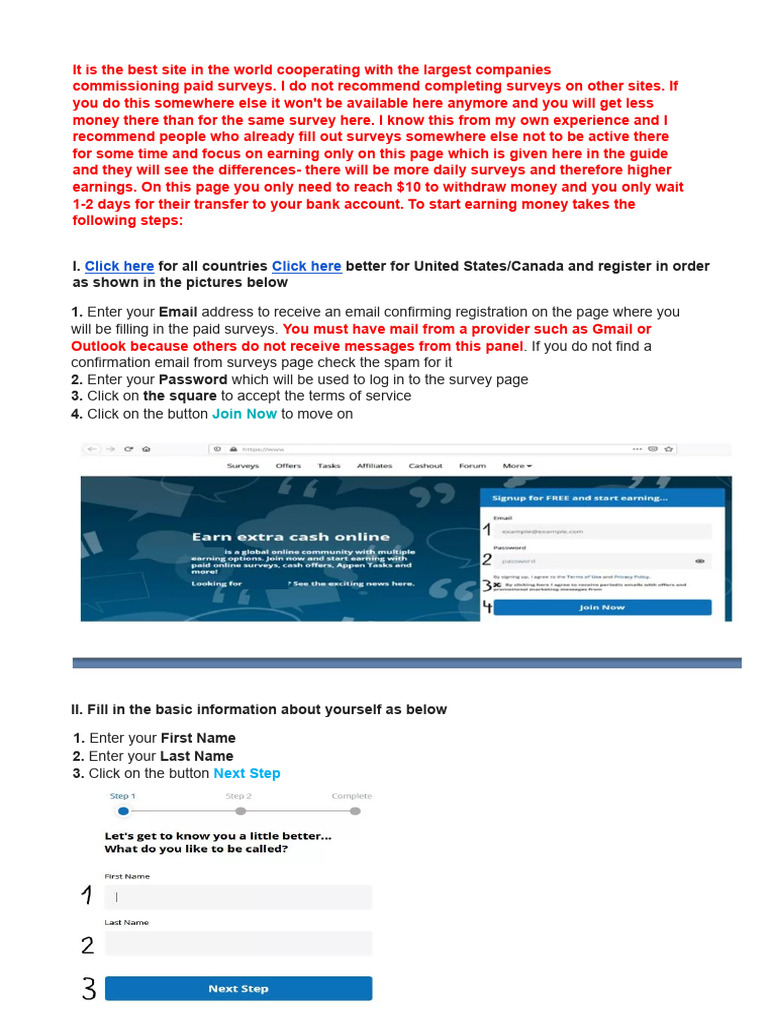 The Best Paid Surveys Site-First Steps How Earning | PDF | Gmail | Pay Pal
