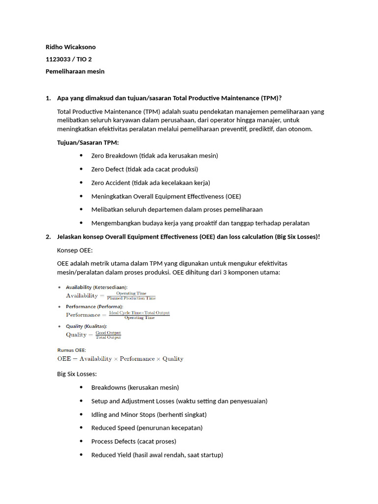 Ridho Wicaksono - Pemeliharaan Mesin | PDF