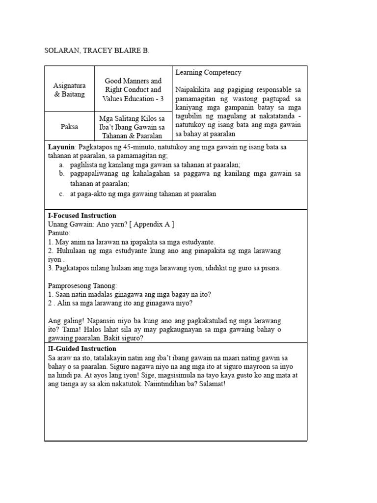 GRR - Responsibilities in The Household and at School | PDF