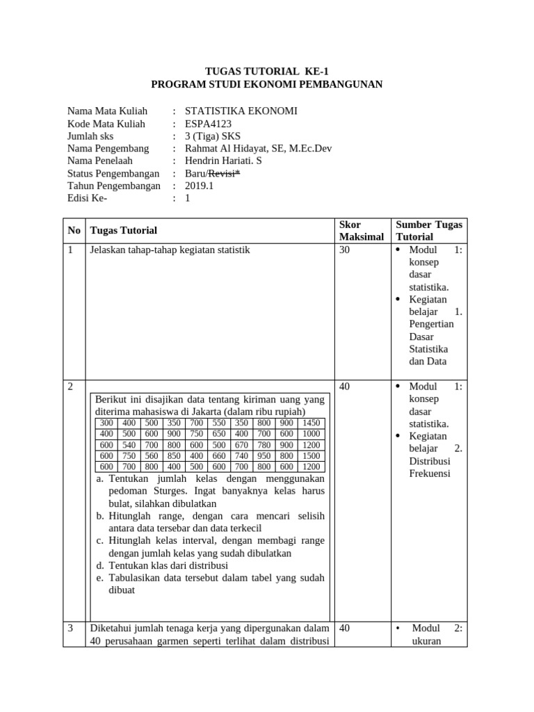 Soal Tugas Tutorial 1 - Espa4123 | PDF