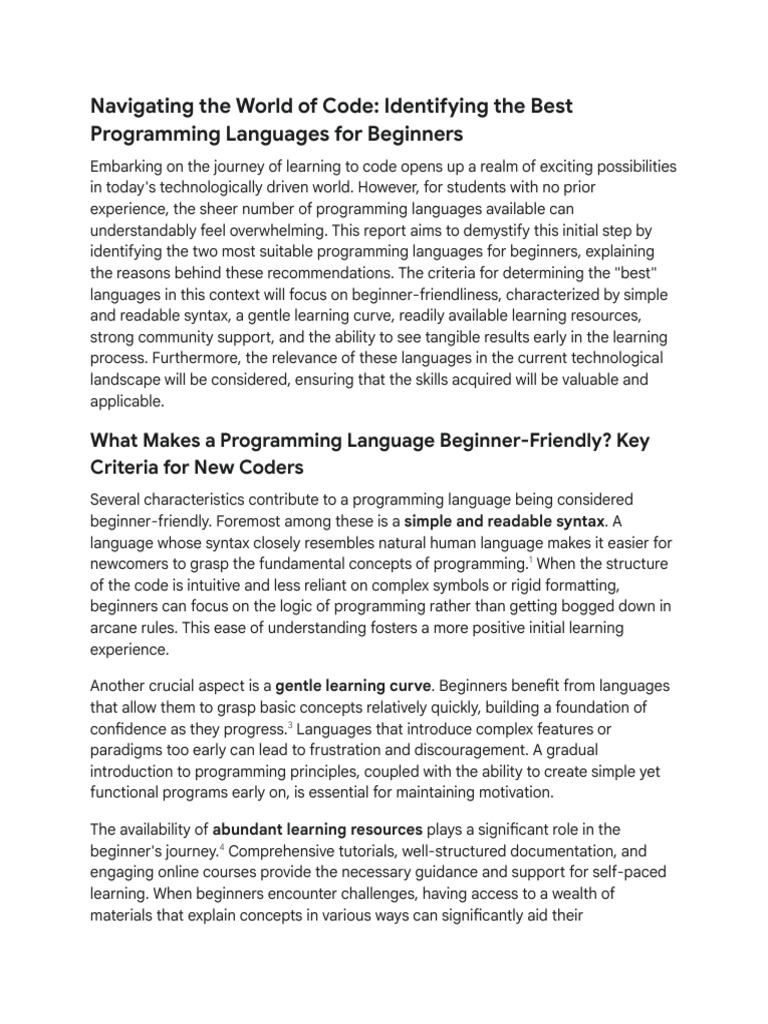 Best Languages for New Coders - Google Docs | PDF | Python (Programming Language) | Web Development