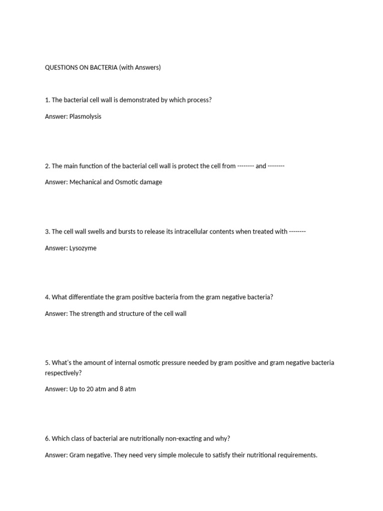 Questions and Answers On Bacteria-Wps Office | PDF | Staining | Gram ...