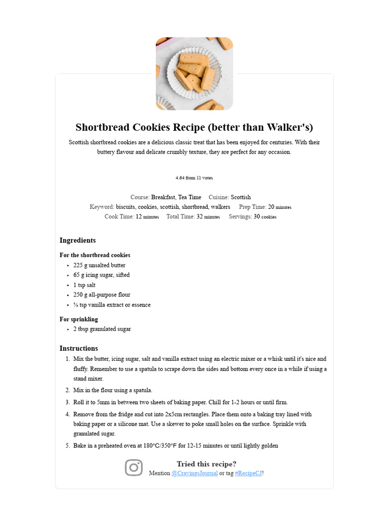 Shortbread Cookies Recipe (Better Than Walker's) - Cravings Journal | PDF