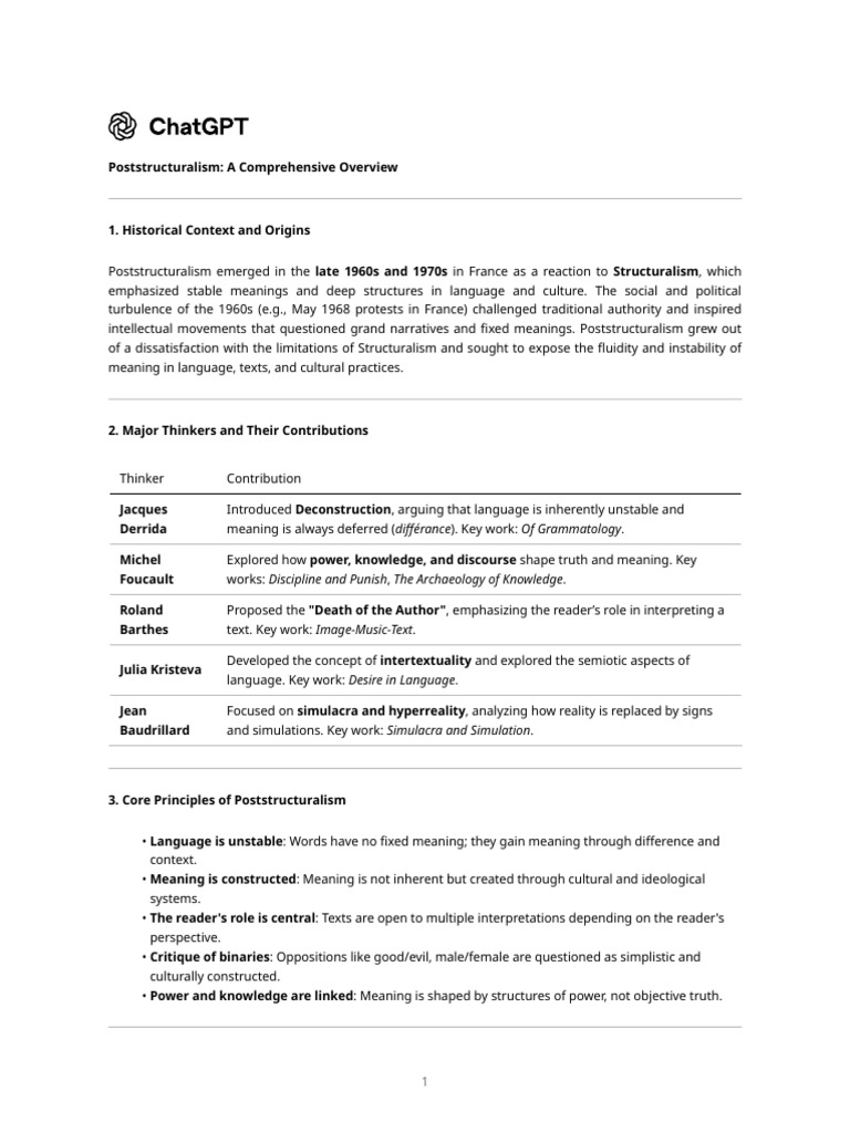 Poststructuralism Theory | PDF | Deconstruction | Contemporary Philosophy