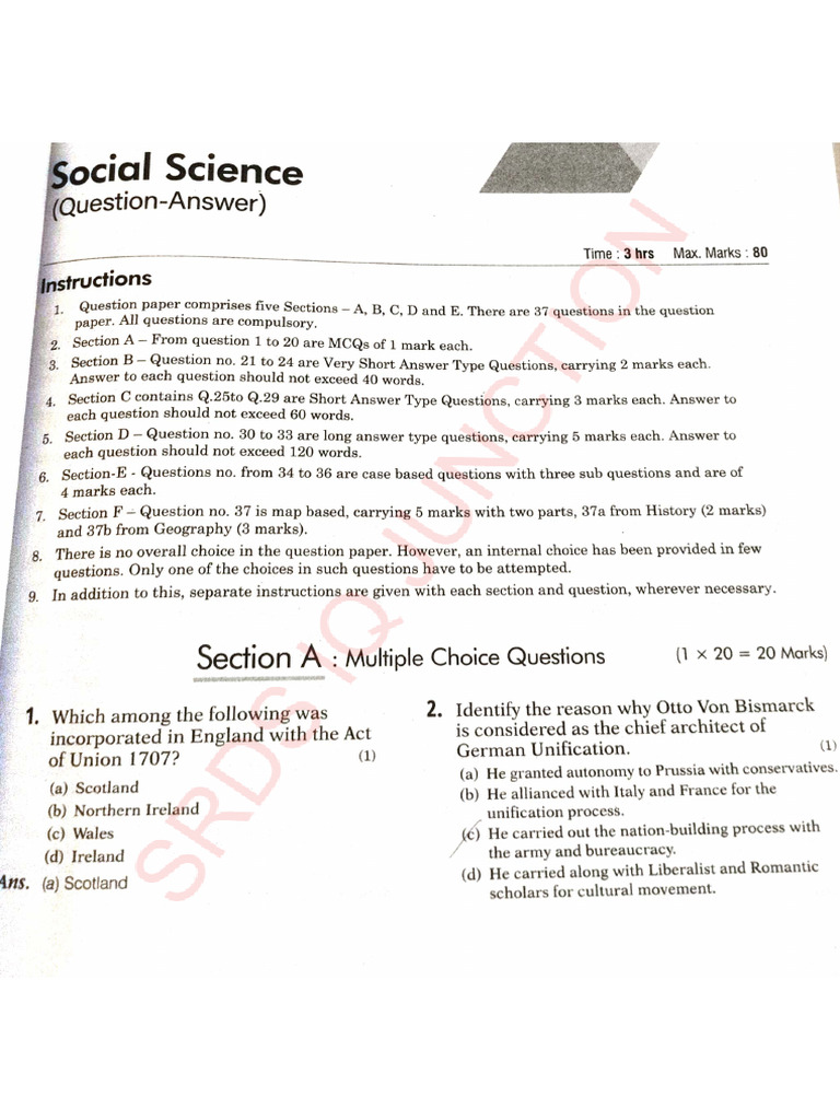 SRDS SST Boards Practise Paper CBSE CLASS 10 | PDF