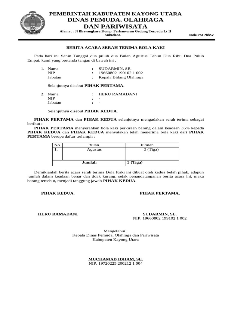 Serah Terima Bola Kaki Kayong Utara | PDF