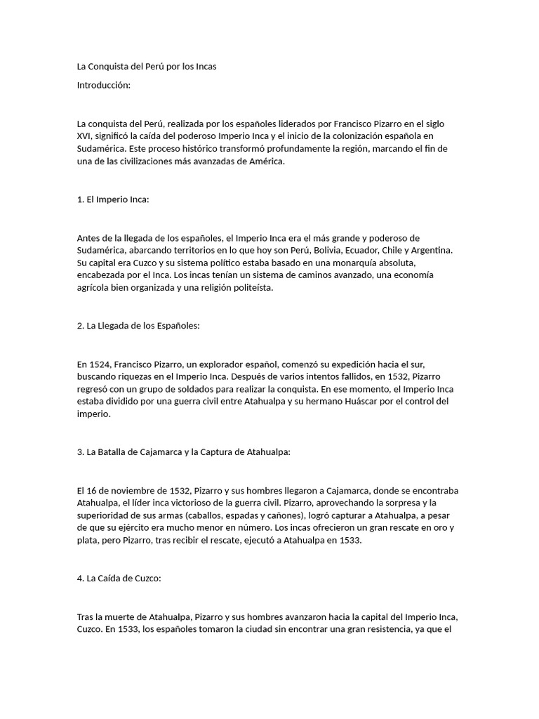 La Conquista Del Perú Por Los Incas | PDF | Imperio Inca | Francisco ...