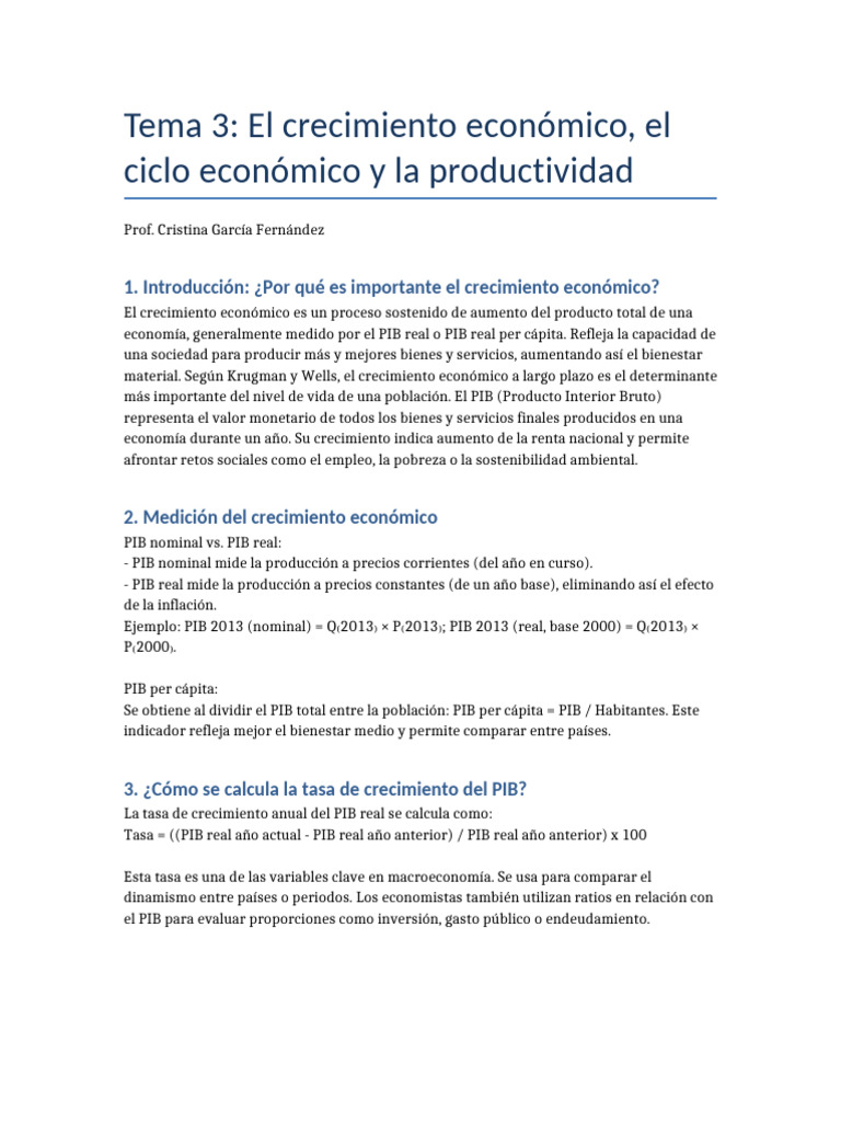 Tema 3 Completo Ampliado | PDF | Producto Interno Bruto | Crecimiento económico
