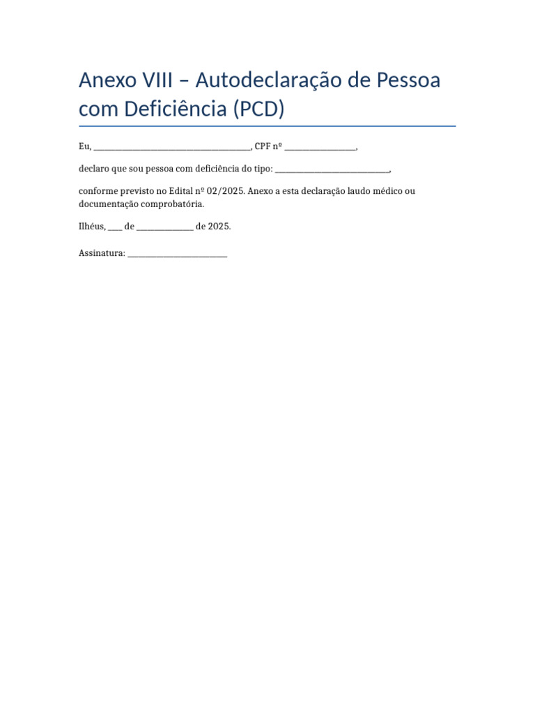 Anexo VIII Declaracao PCD | PDF