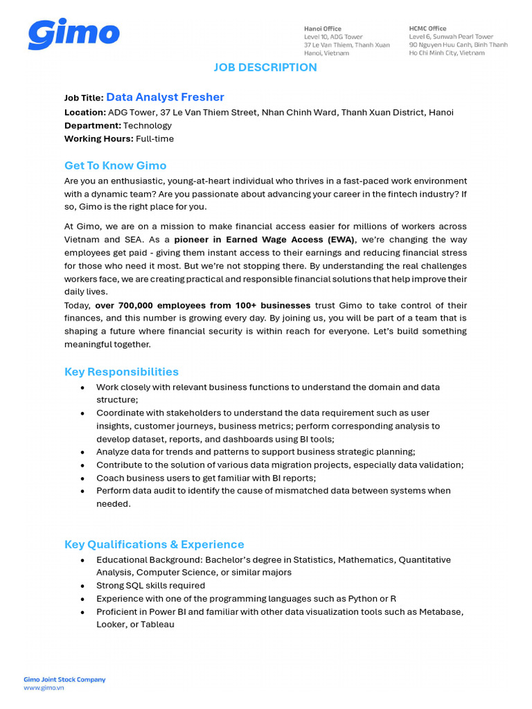 JD Data Analyst. | PDF | Data Analysis | Data