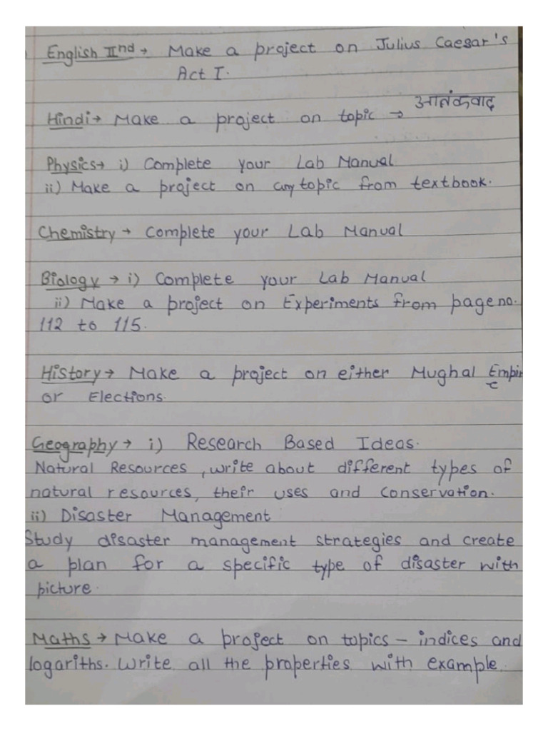 Holiday Homework Class 9th | PDF