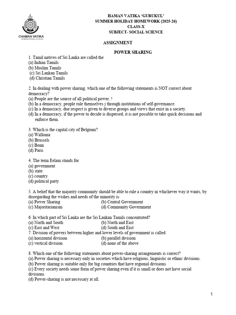 10th-Social Science Assignment | PDF | Sri Lanka | Belgium