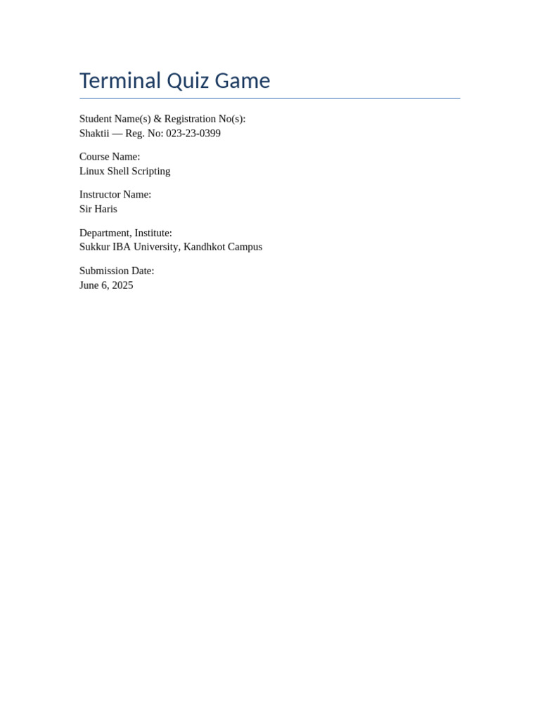 Terminal Quiz Game Report Shaktii | PDF | Scripting Language | Linux