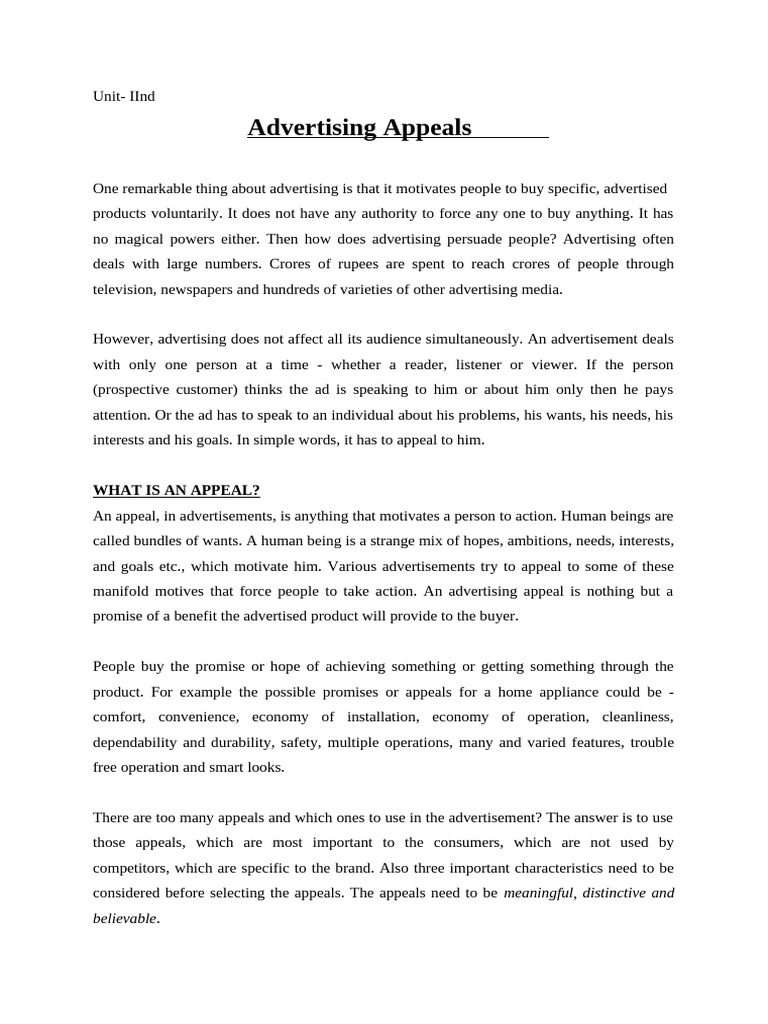 Types of Advertising Appeals BJMC | PDF | Market Segmentation | Target ...