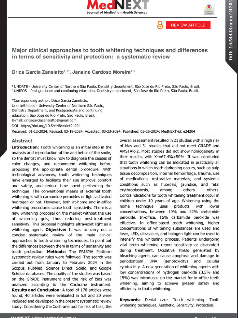 View of Major Clinical Approaches To Tooth Whitening Techniques and ...