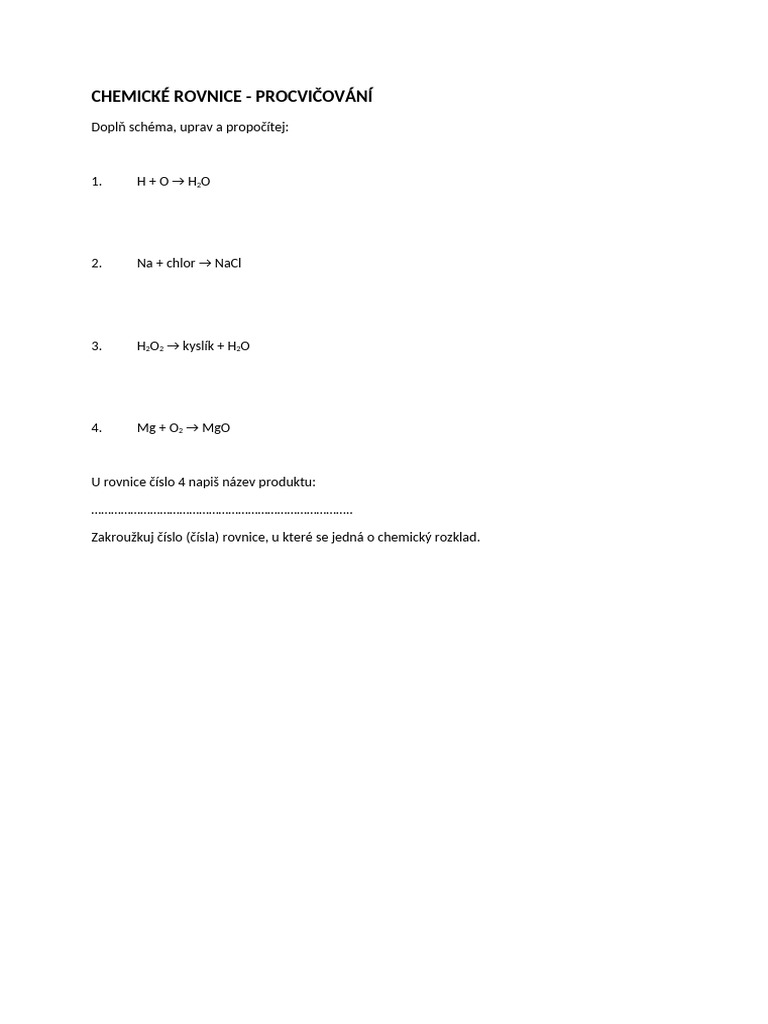 Chemicke Rovnice - Opakovani | PDF