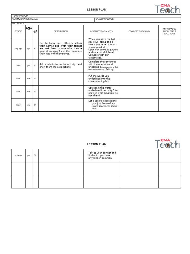 Interactive Skills Assessment Lesson Plan | PDF | Learning | Human ...
