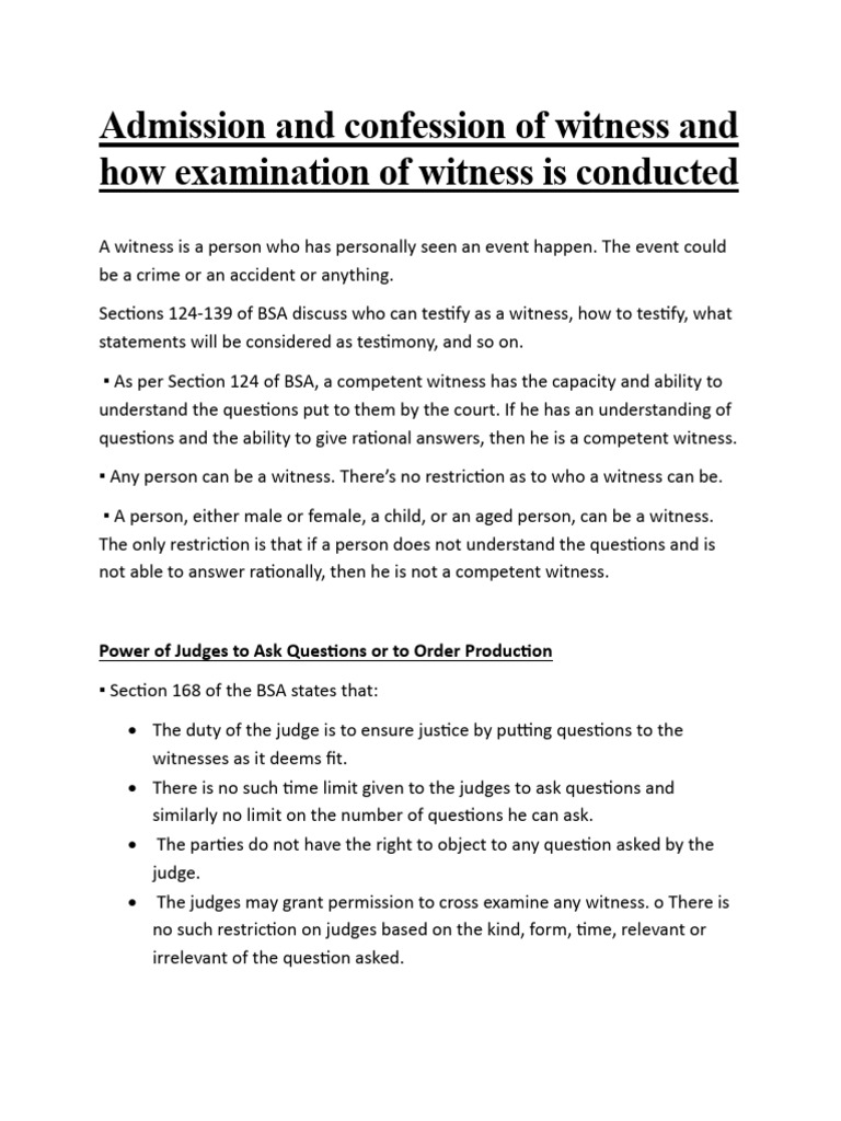 Witness Examination Procedures in BSA | PDF | Witness | Testimony