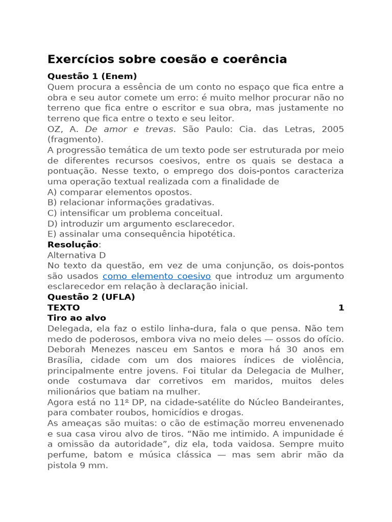 Exercícios de Coesão e Coerência | PDF