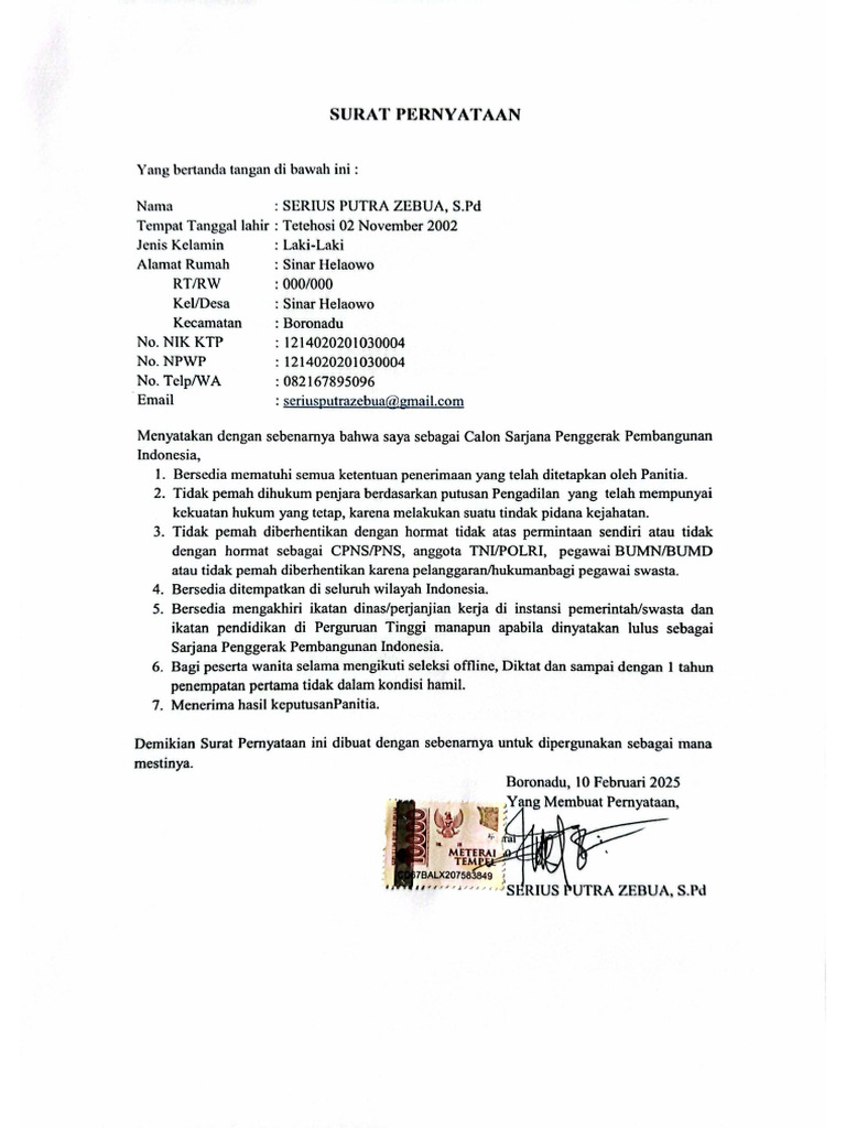 Surat Pernyataan | PDF