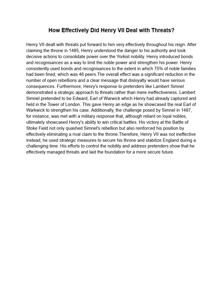 How Effectively Did Henry VII Deal With Threats | PDF
