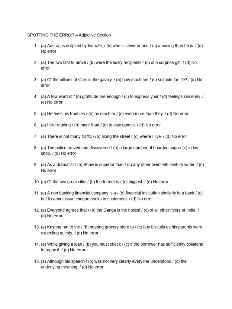 Adjectives Error Detection | PDF