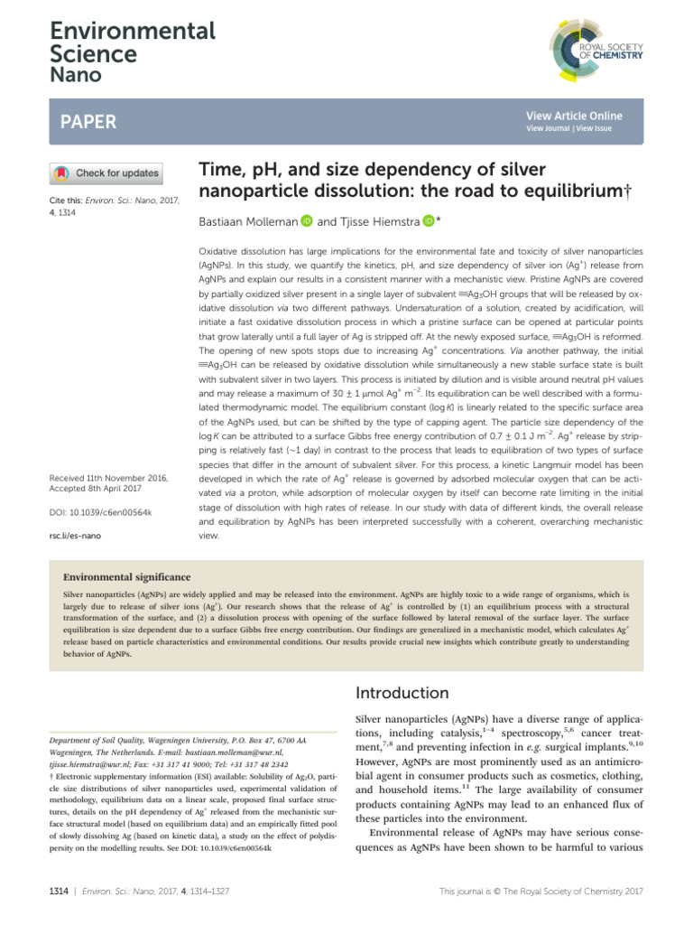 Time PH and Size Dependency of Silver Nanoparticle Dissolution. The ...