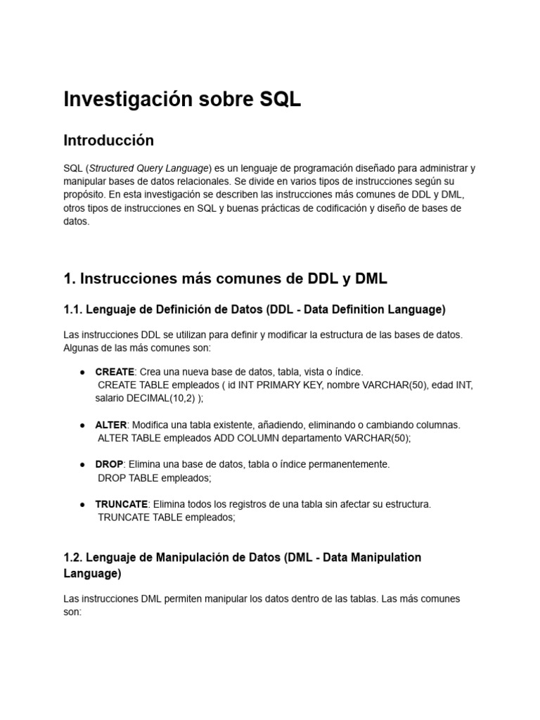 Investigación Sobre SQL | PDF | SQL | Paradigmas de programación