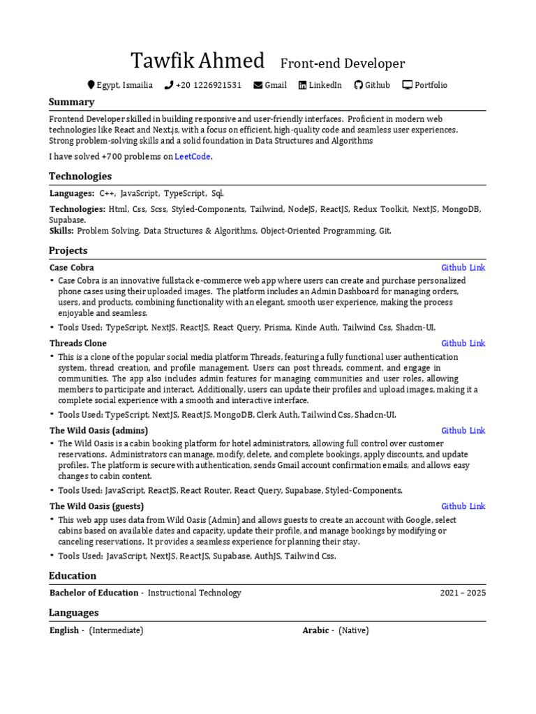 Tawfik Ahmed CV | PDF | Java Script | Gmail