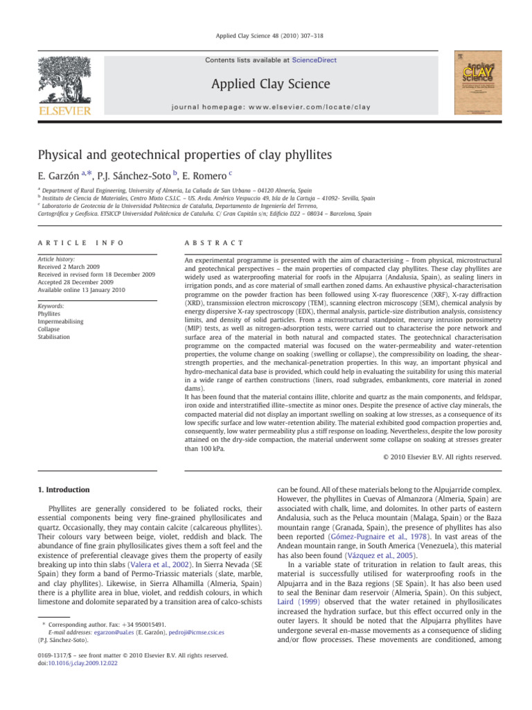 Physical and Geothechnical Properties of Clay Phyllites - GARZÓN - 2009 ...