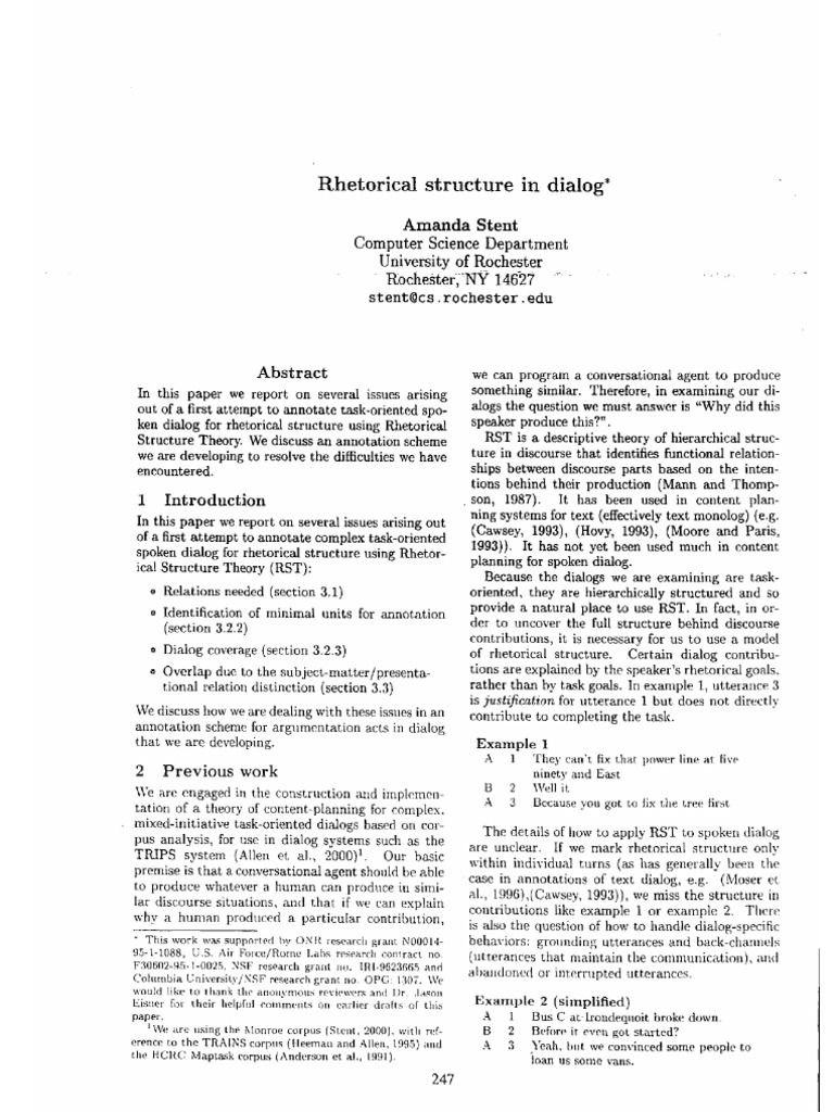 Rhetorical Structure in Dialog | PDF | Linguistics | Annotation