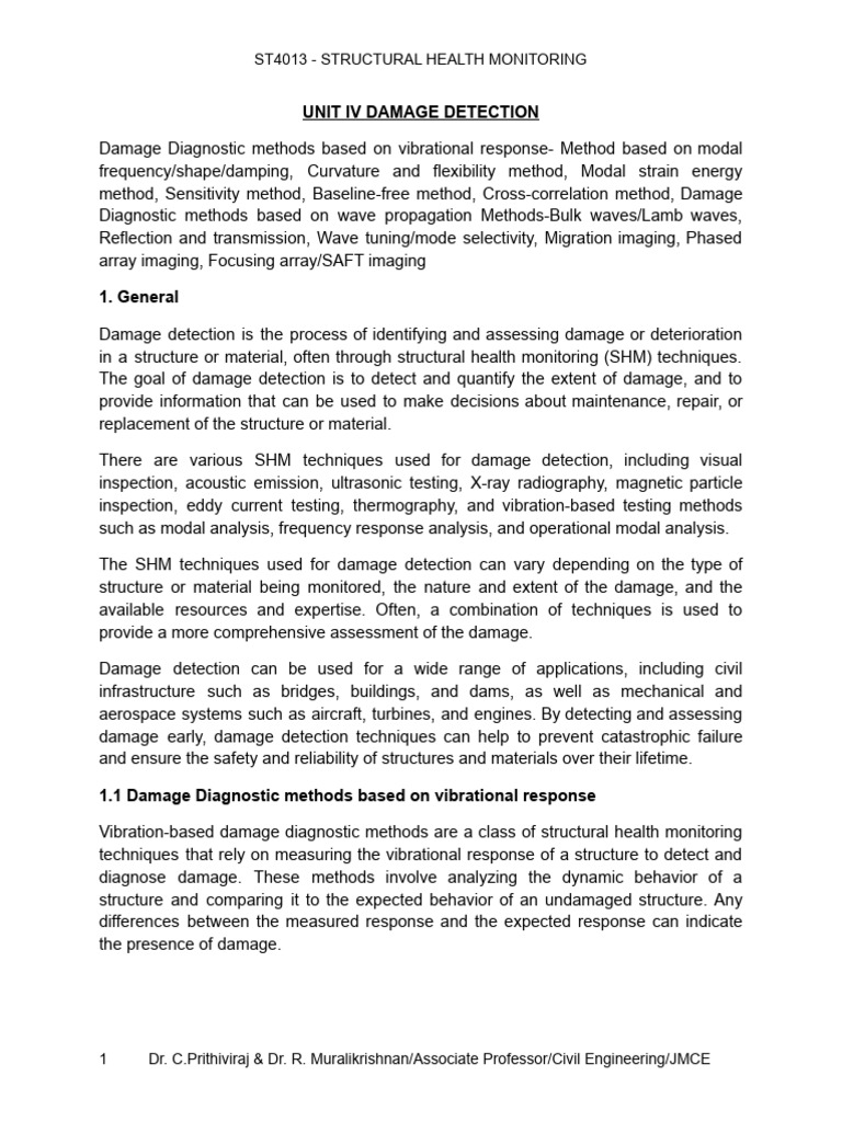 Damage Detection in Structural Health Monitoring | PDF | Bending ...
