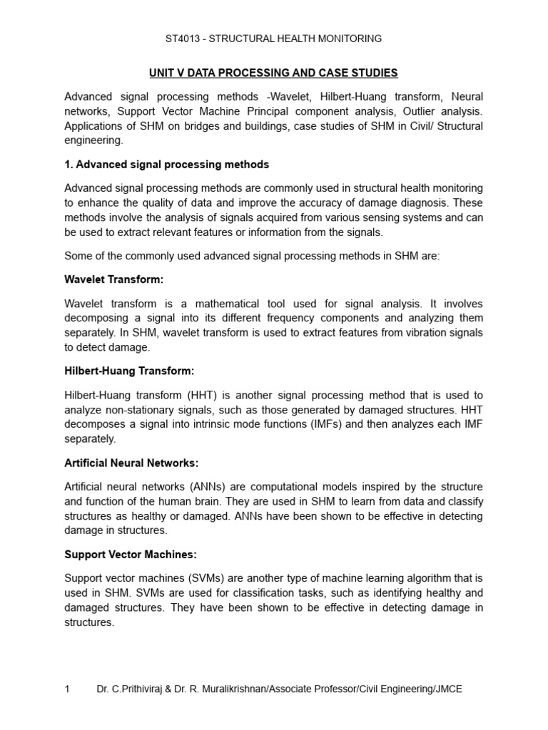Unit V ST4013 STRUCTURAL HEALTH MONITORING | PDF | Algorithms | Applied Mathematics