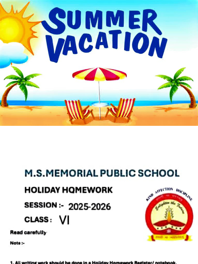 Summer Vacation Holiday Homework 6th C | PDF