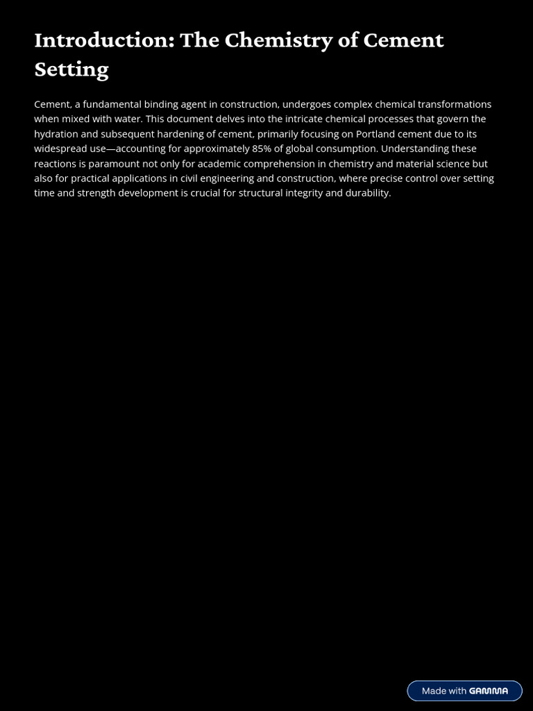 Cement Setting and Hardening Chemistry | PDF | Concrete | Cement
