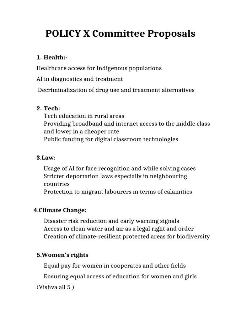 POLICY X Committee Proposals | PDF