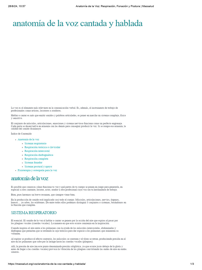 Anatomía de La Voz - Respiración, Fonación y Postura | PDF ...