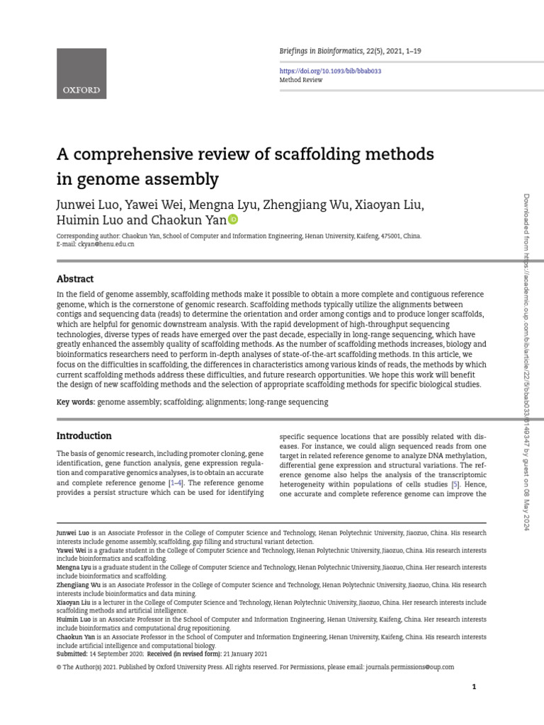 A Comprehensive Review of Scaffolding Methods in Genome Assembly | PDF ...