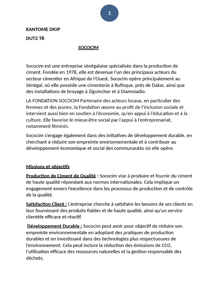 Sococim : Leader du Ciment au Sénégal | PDF | Business | Logistique