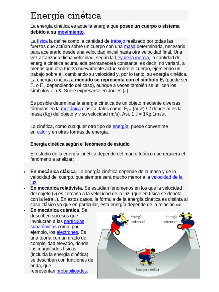 Definición y Tipos de Energía Cinética | PDF | Energía potencial | Mecánica