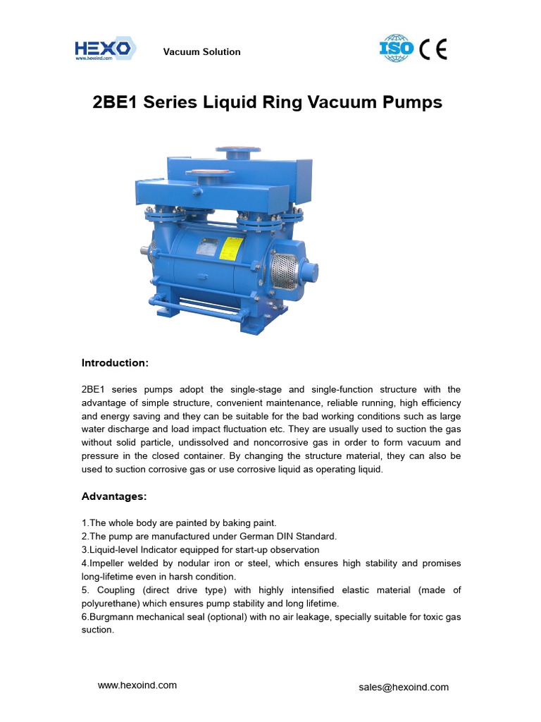 HEXO 2BE1 Liquid Ring Vacuum Pump | PDF | Pump | Vacuum