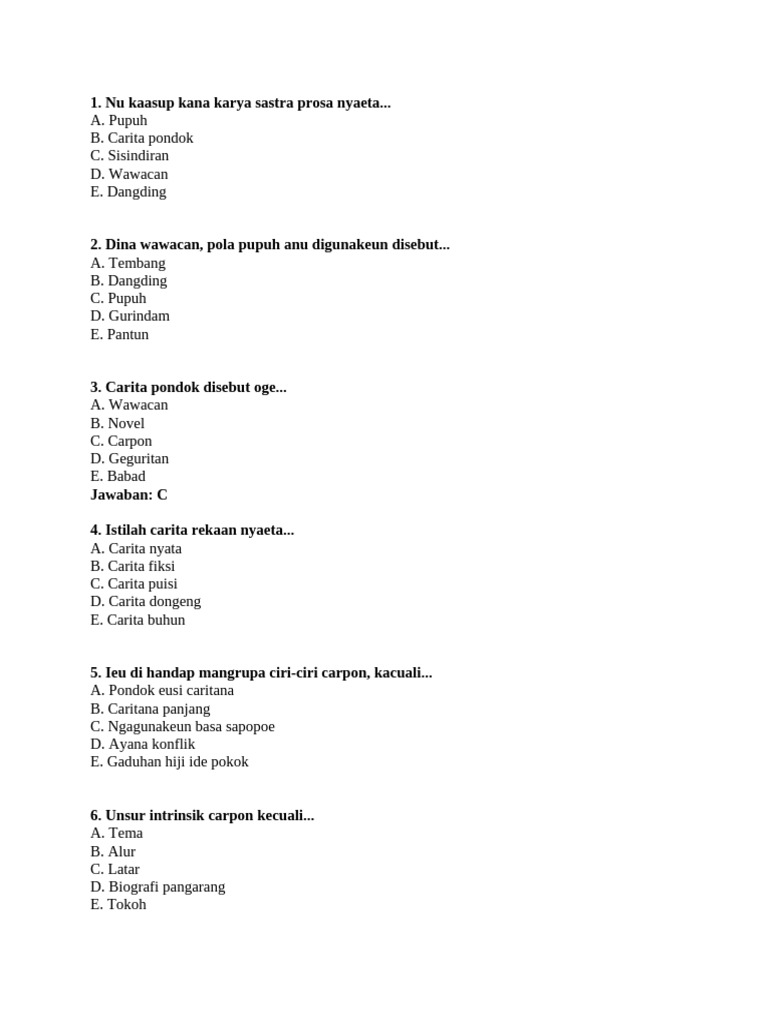 Latihan Soal Bahasa Sunda Kelas 11 Semester 2 | PDF