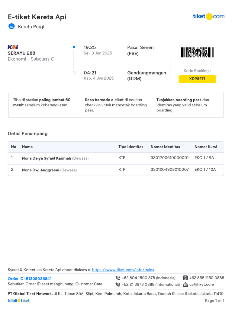 Train E-Ticket - Order ID 1308036841 - 1342638423 | PDF