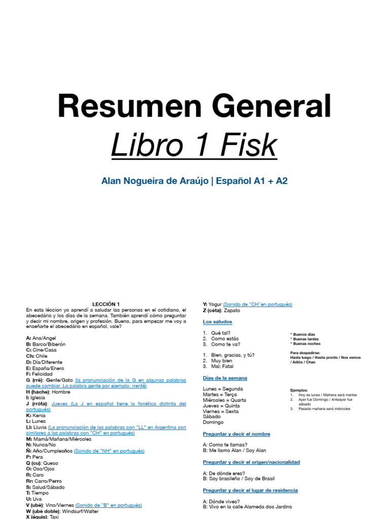 Repaso Español A1 + A2 - Alan | PDF | Almuerzo | Lengua española